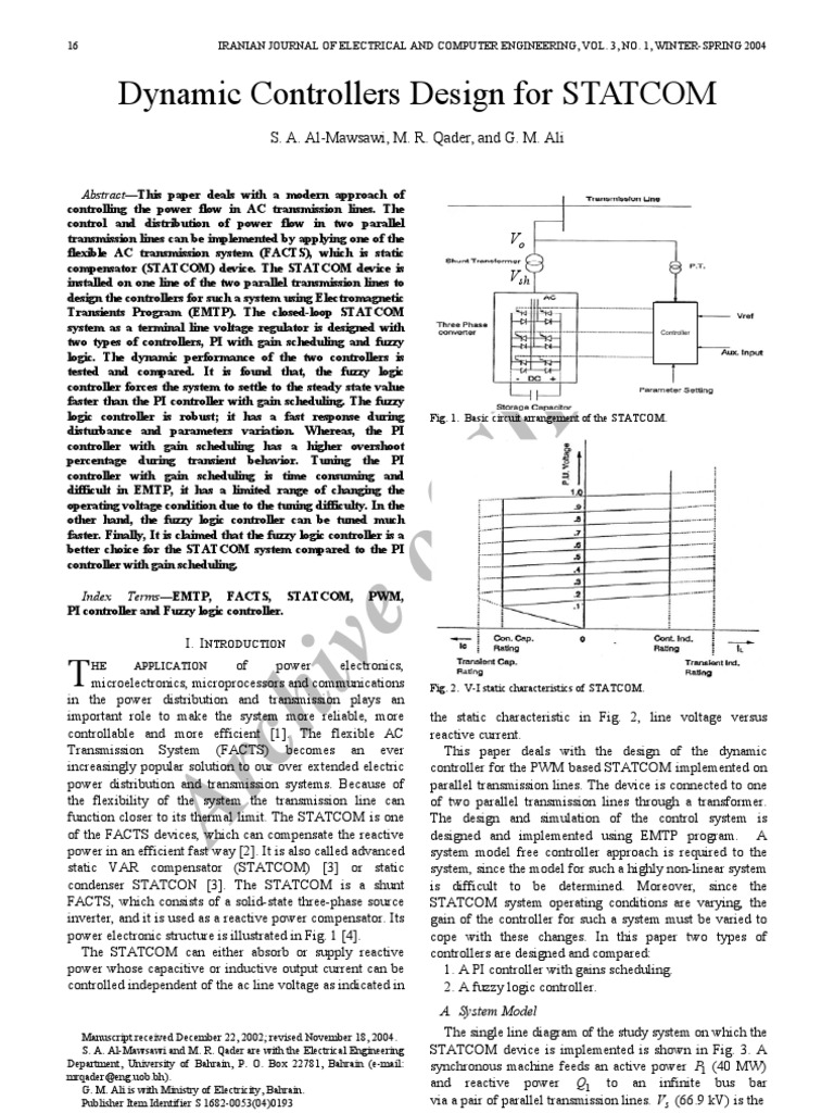 Archive of SID: Dynamic Controllers Design For STATCOM | PDF | Control Theory | Fuzzy Logic
