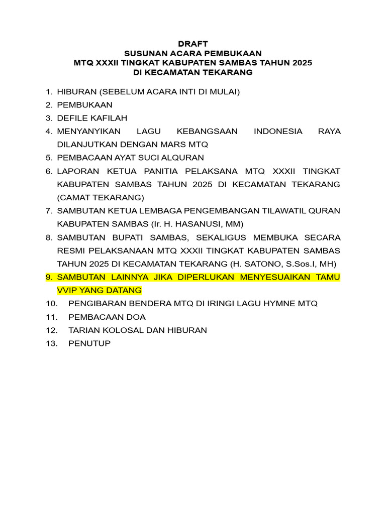 Draft Susunan Acara Pembukaan Dan Penutupan | PDF