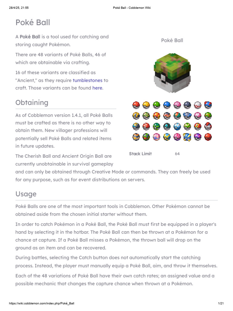 Poké Ball - Cobblemon Wiki | PDF