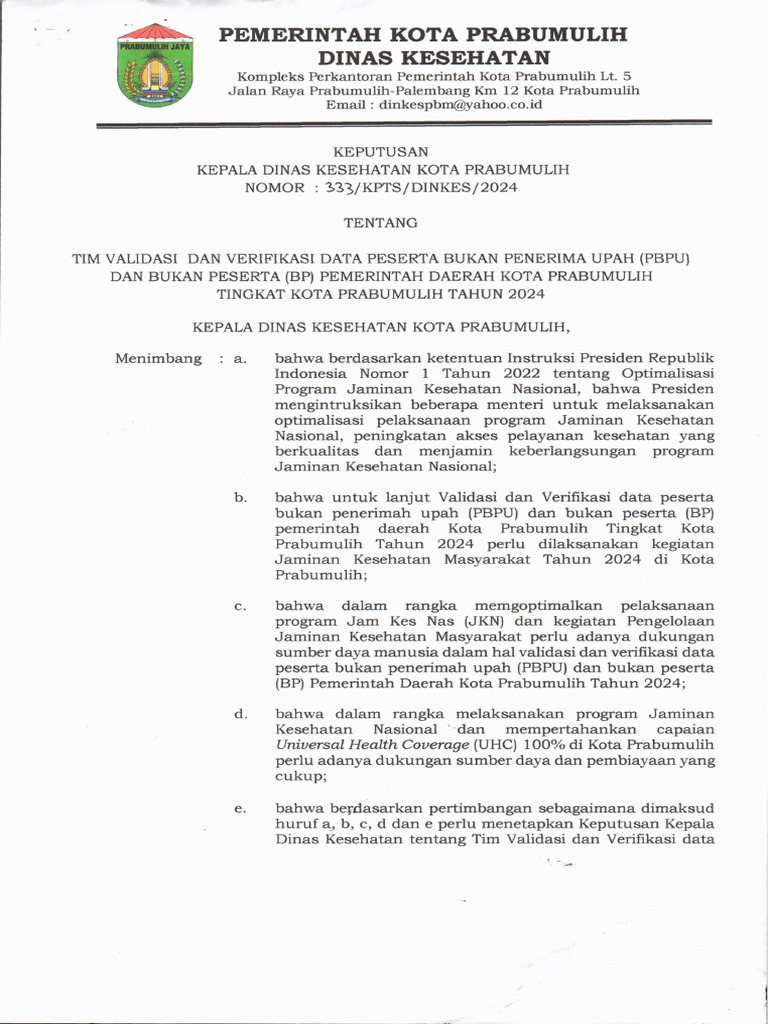 SK Tim Validasi Dan Verifikasi Lapangan | PDF