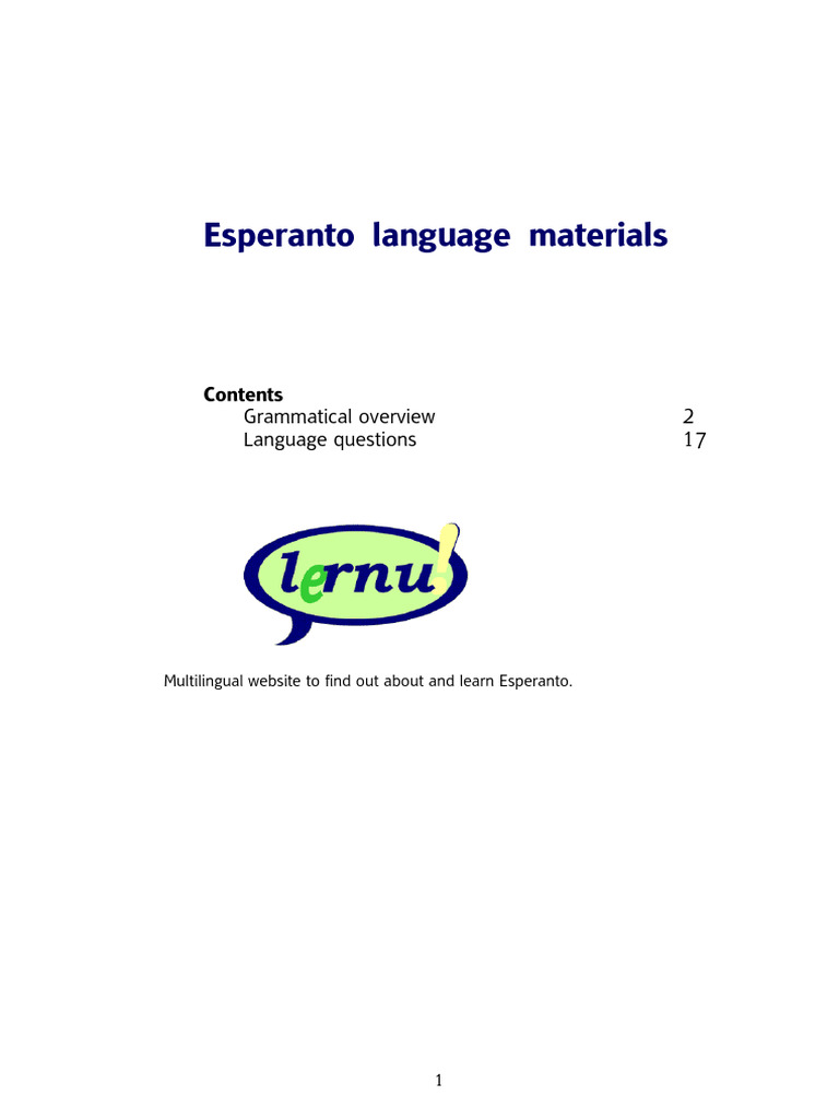 Esperanto Grammar Overview | PDF | Verb | English Language