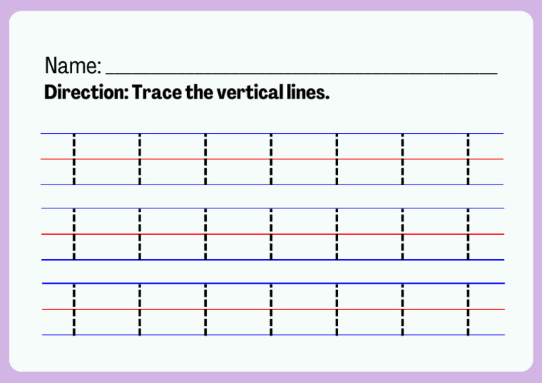 Cream Simple Vertical Line Tracing Worksheet | PDF