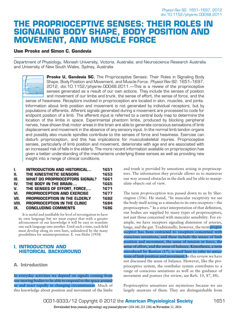 proprioception et mécanorecepteurs | PDF | Senses | Skeletal Muscle