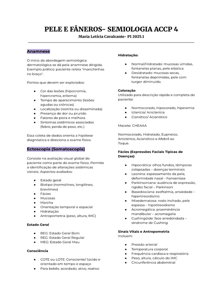 Pele e Faneros - Semiologia Accp 4-2 | PDF | Pele | Doenças cutâneas
