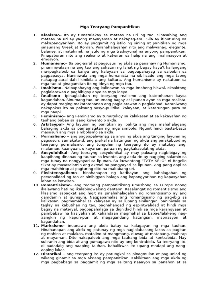 Mga Teoryang Pampanitikan | PDF