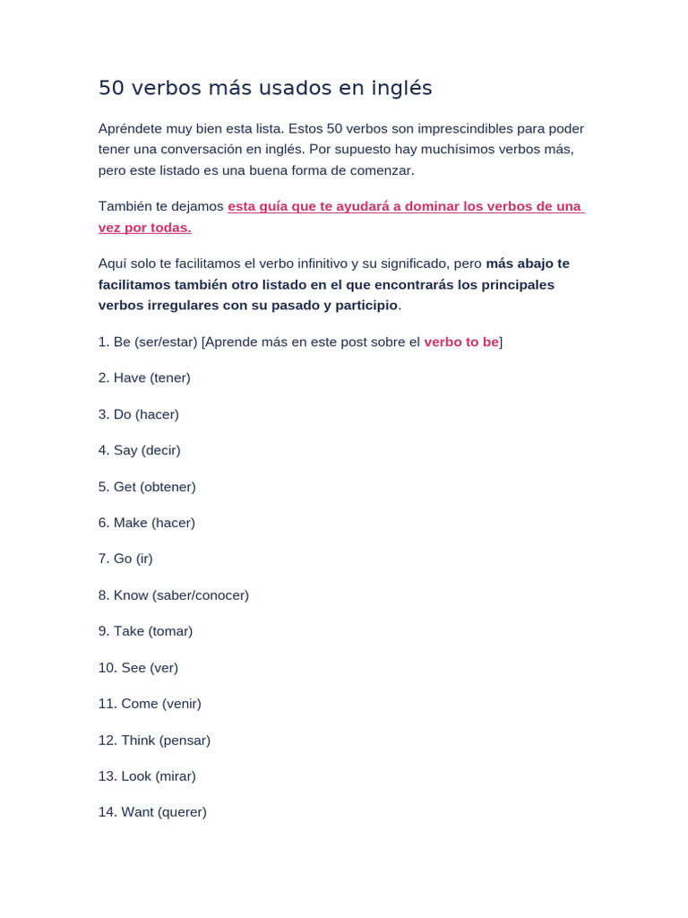 50 Verbos Más Usados en Inglés | PDF | Lingüística