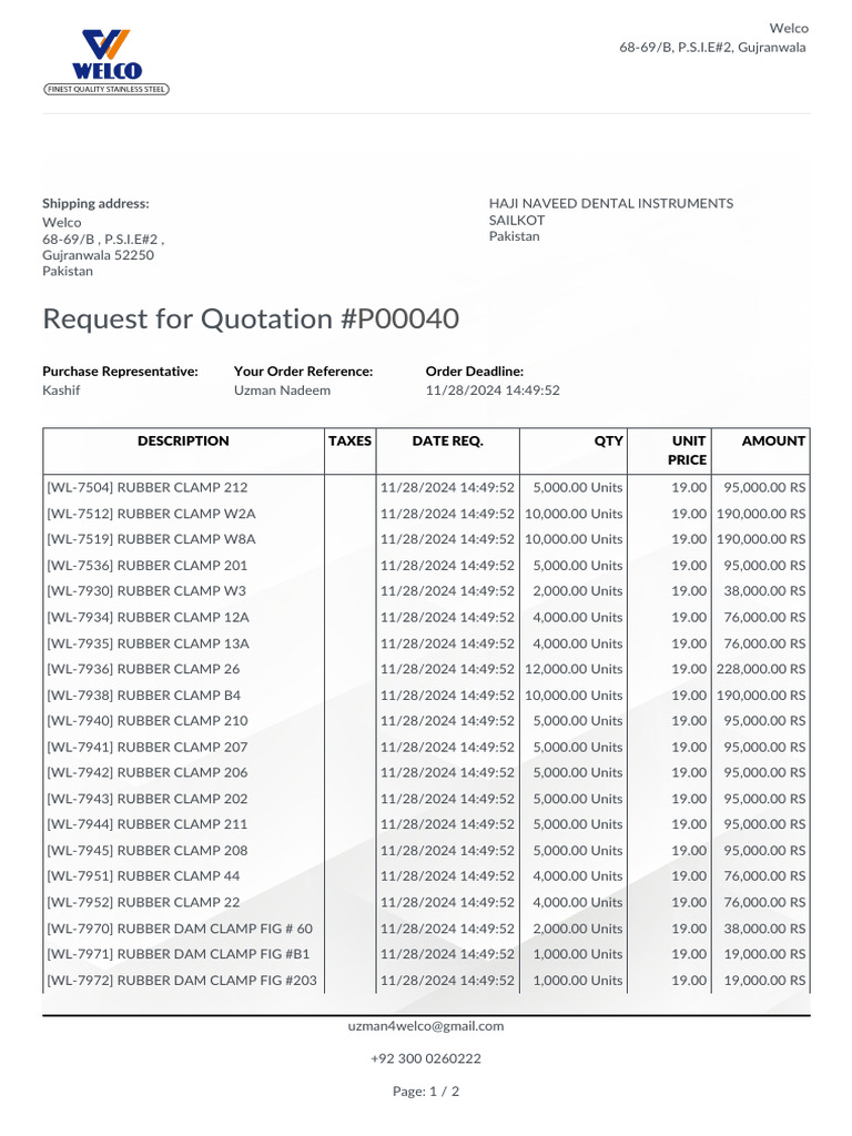 Request For Quotation - P00040 | PDF