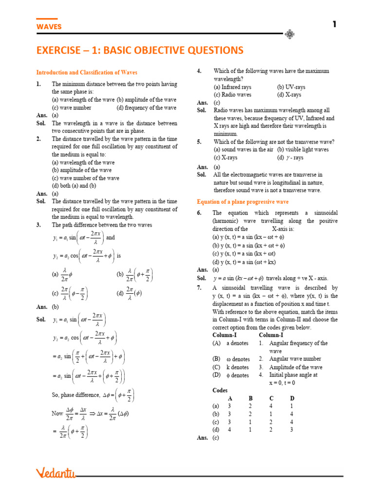Exercise - 1: Basic Objective Questions: Waves | PDF | Waves | Wavelength
