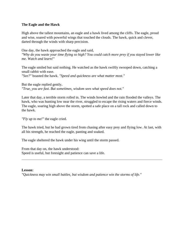 Wisdom vs. Speed: The Eagle and Hawk | PDF