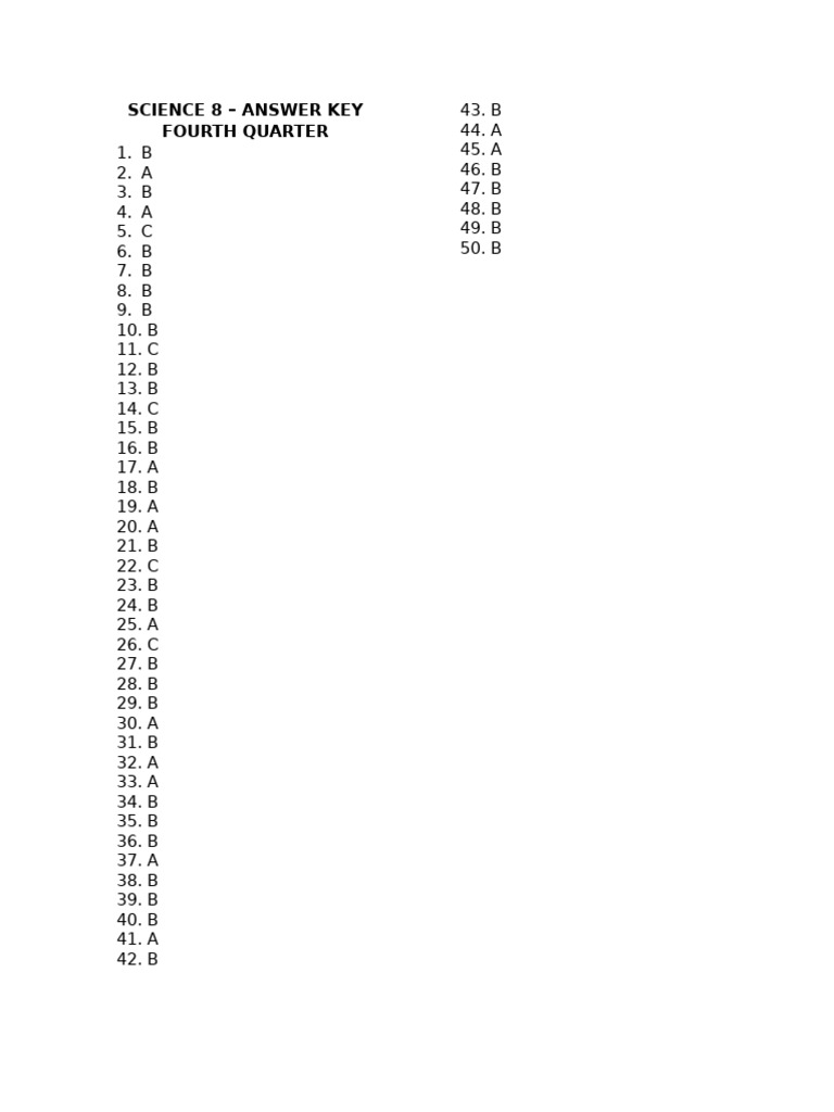 Grade 8 Science Answer Key | PDF