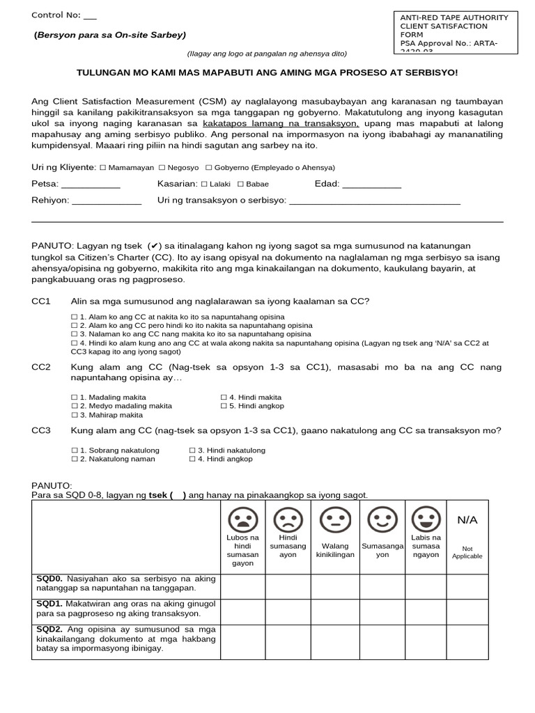 Annex A.ii - CSM Questionnaire v2 TAGALOG 2024 | PDF