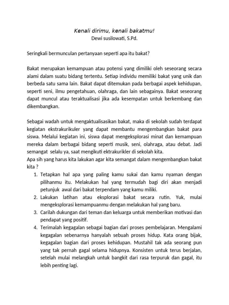 KENALI DIRIMU KENALI BAKATMU Rev | PDF