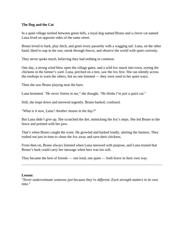 Dog and Cat: A Tale of Friendship | PDF