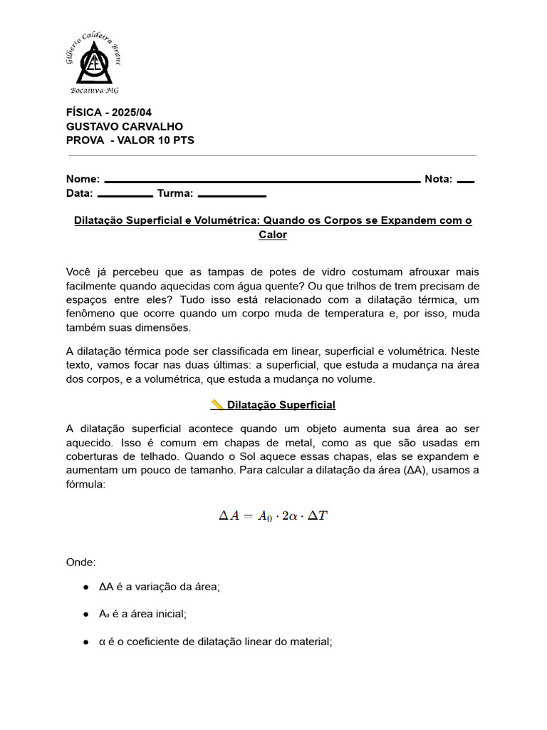 Prova 2° ano EJA | PDF | Expansão térmica | Materiais
