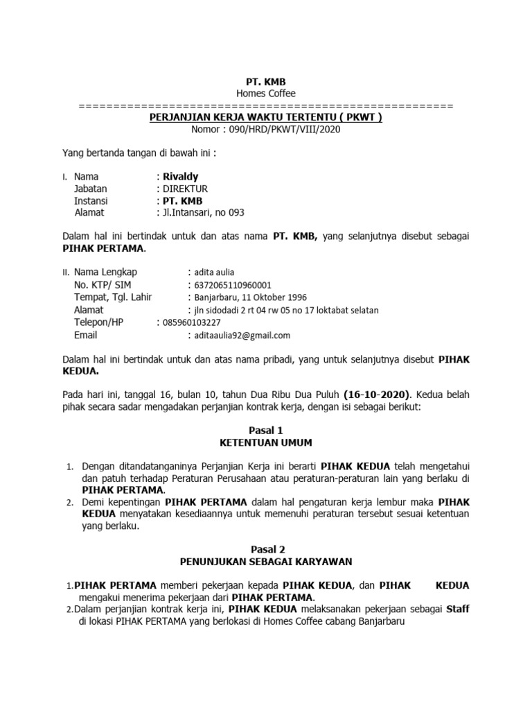 Kontrak Kerja Karyawan Homes Dita | PDF