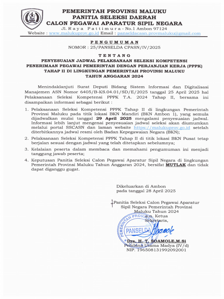 Pengumuman Penyesuaian Jadwal Seleksi Kompetensi PPPK Tahap II | PDF