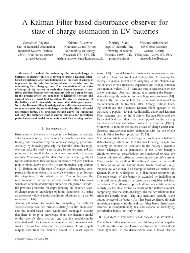 A Kalman Filter-Based Disturbance Observer For | PDF | Kalman Filter | Applied Mathematics