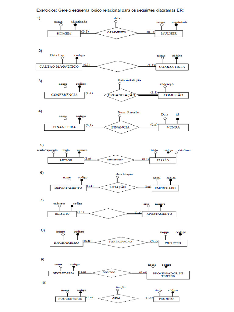 Exercícios_Transformacao_Diagramas_ER_Lógico_Relacional | PDF
