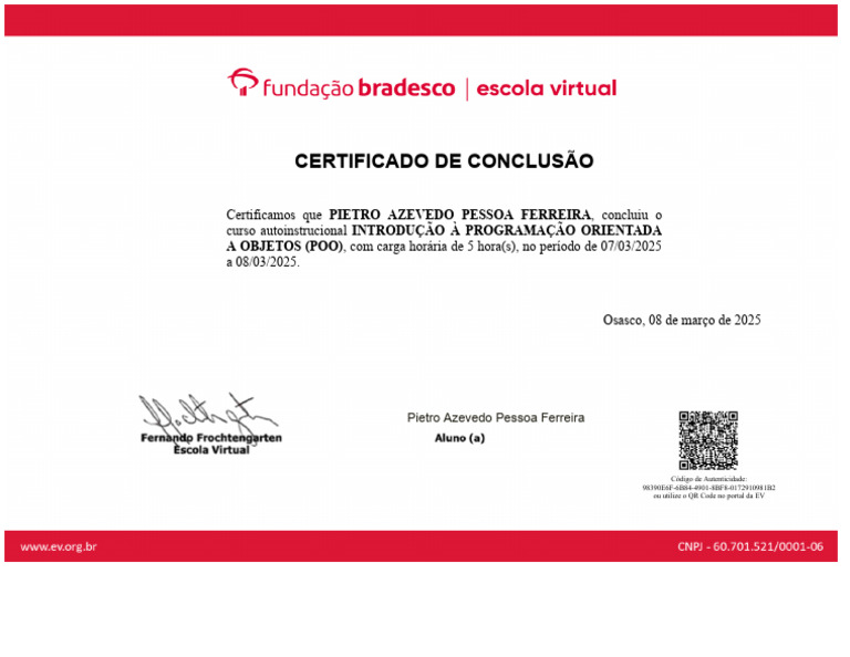 Certificado Introdução Programação Orientada A Objetos Poo Pdf