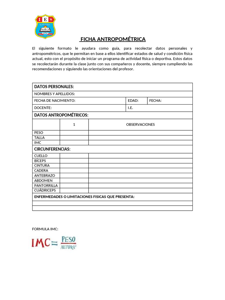 FICHA ANTROPOMÉTRICA | PDF