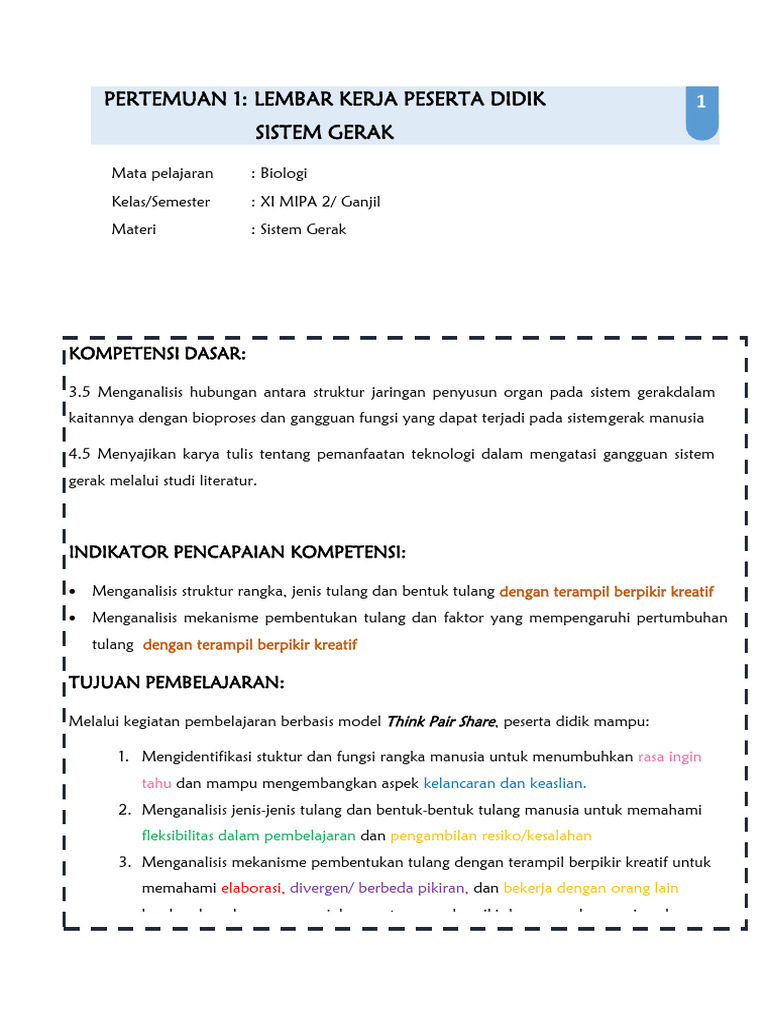 LKPD Sistem Gerak 1-3 | PDF