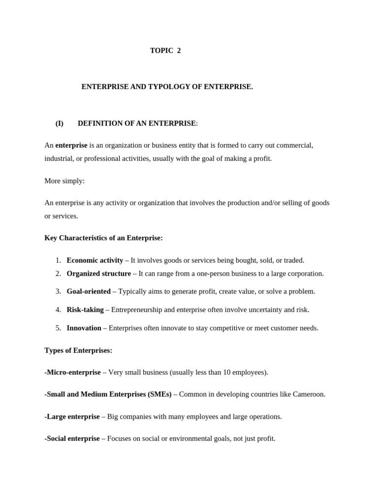 Enterprise and Typology of Enterprises Topic 2 | PDF | Entrepreneurship ...