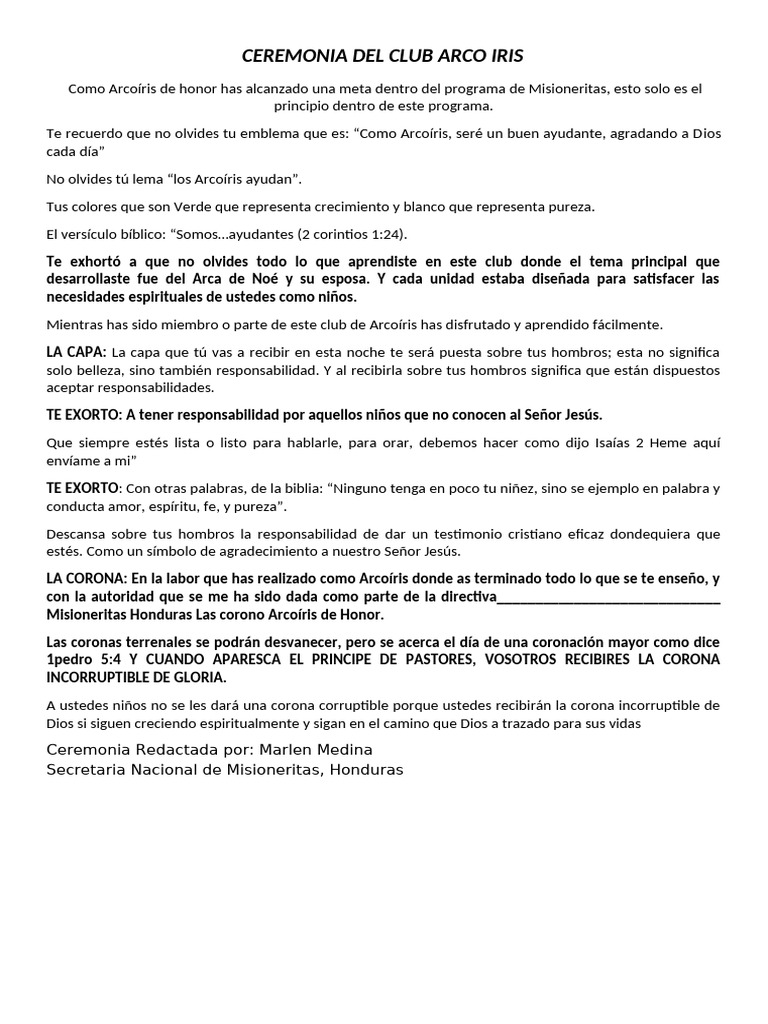 Ceremonia Del Club Arco Iris | PDF