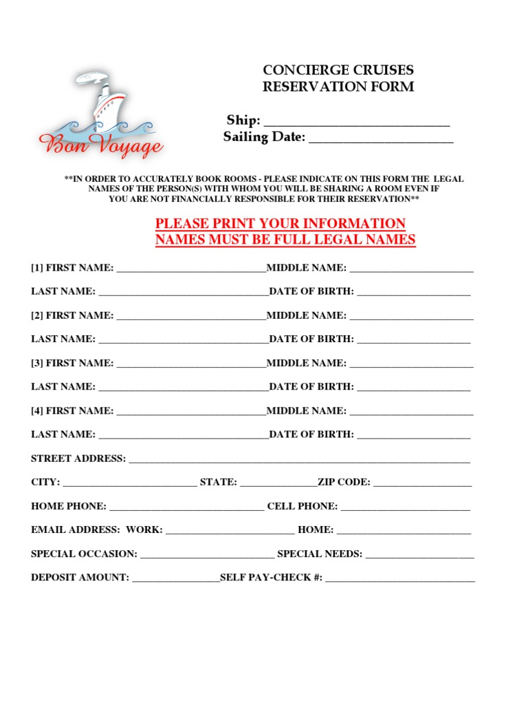 Blank Reservation Form | PDF