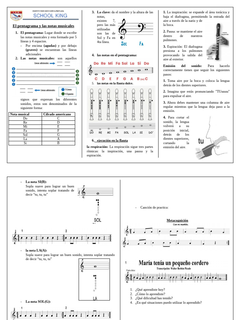 El Pentagrama y La Flauta Dulce | PDF | Clave | Composiciones Musicales