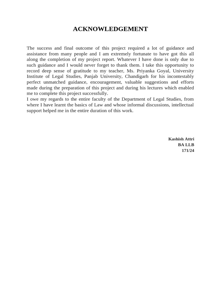 Acknowledgement: Kashish Attri Ba LLB 171/24 | PDF