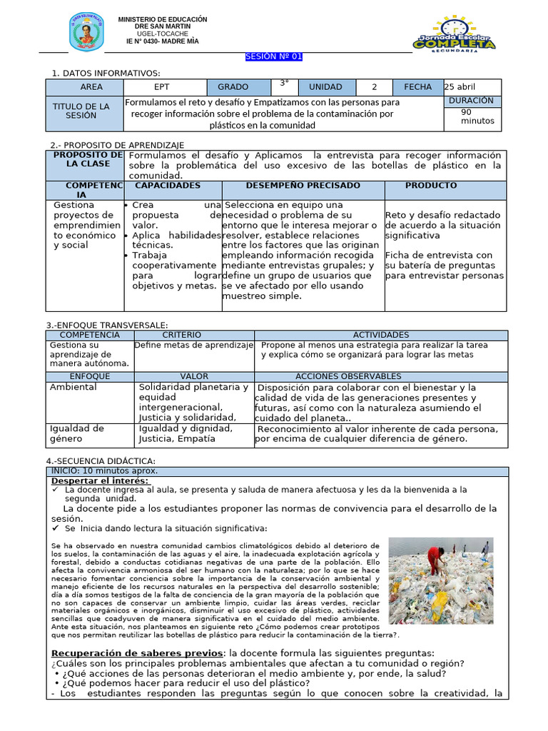 Sesion 2 Unidad 2 Ept 3° | PDF | El plastico | Entorno natural