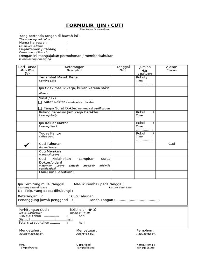 Form Ijin Cuti | PDF