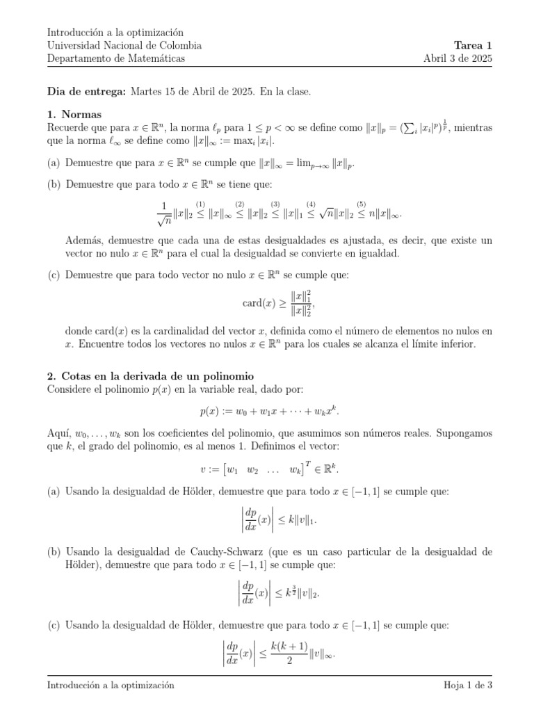 Tarea01 Optimizacion 2025 | PDF | Desigualdad (Matemáticas) | Matemáticas
