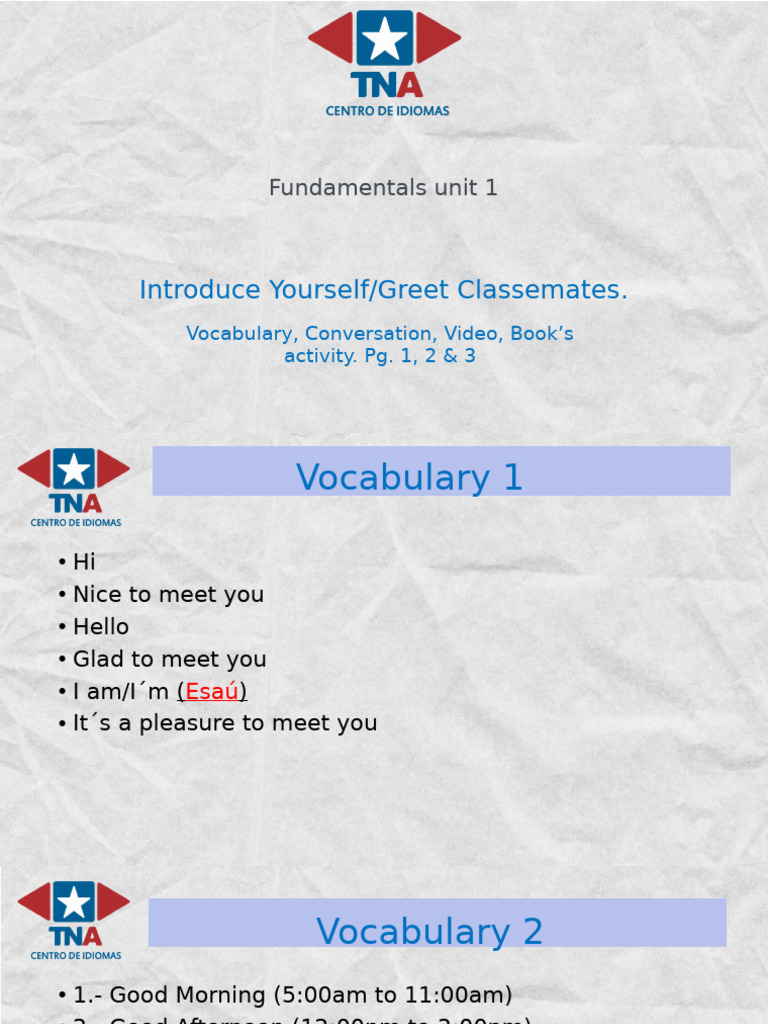 Unit 1 - Introduce Yourself Greet Classemates | PDF