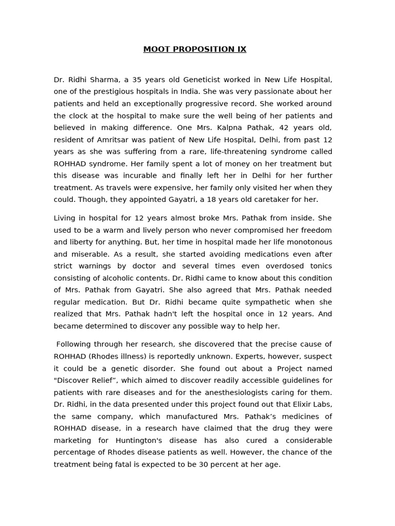 Moot Proposition - Xi | PDF | Medical Ethics | Medicine