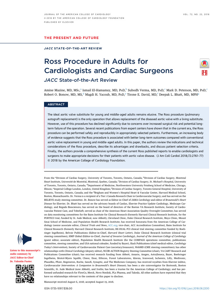 Bhatt Et Al 2018 Ross Procedure in Adults For Cardiologists and | PDF ...