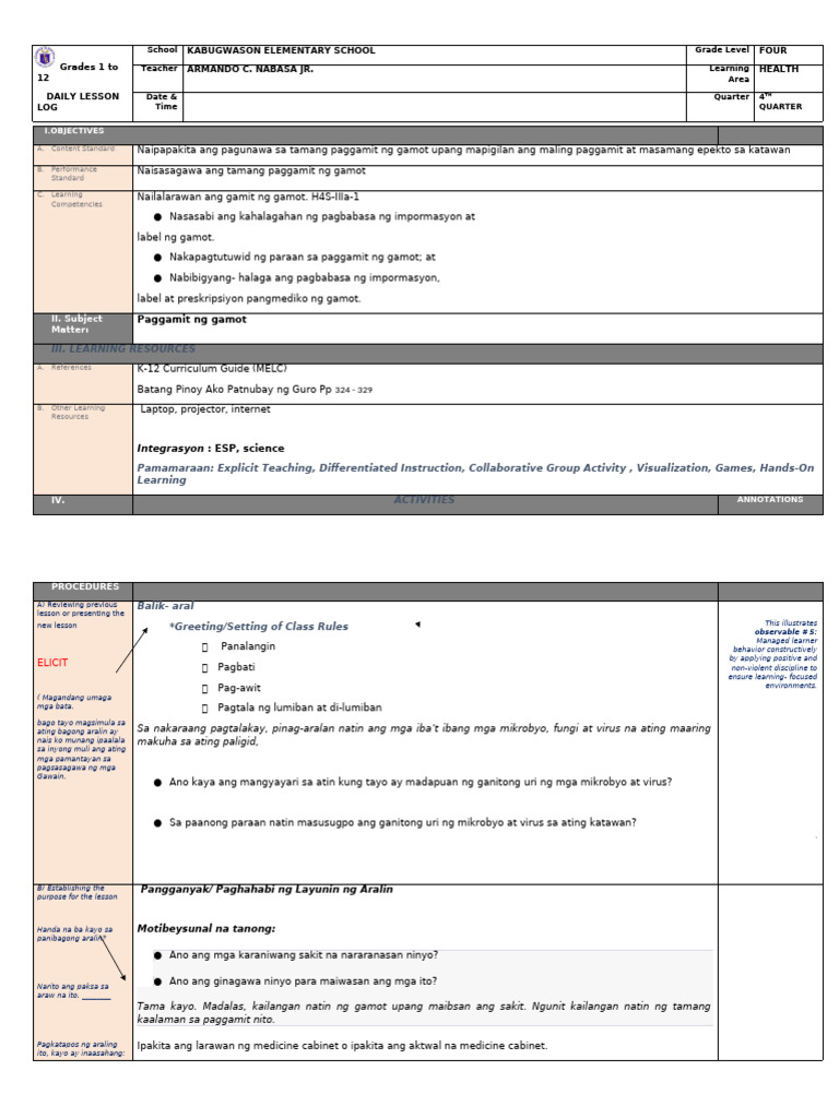 q3 Cot Health 4 3rd Describes Proper Use of Medicine | PDF