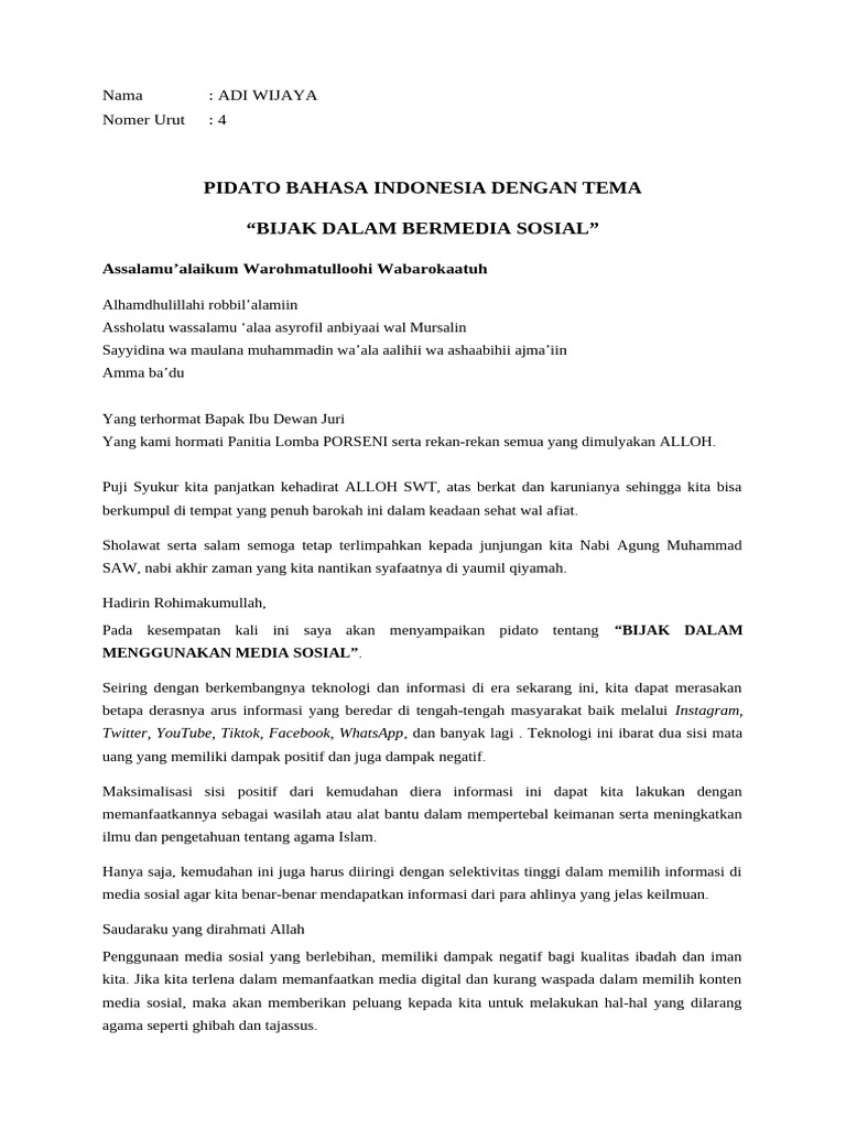 Pidato Tentang Bijak Dalam Bermedia Sosial | PDF