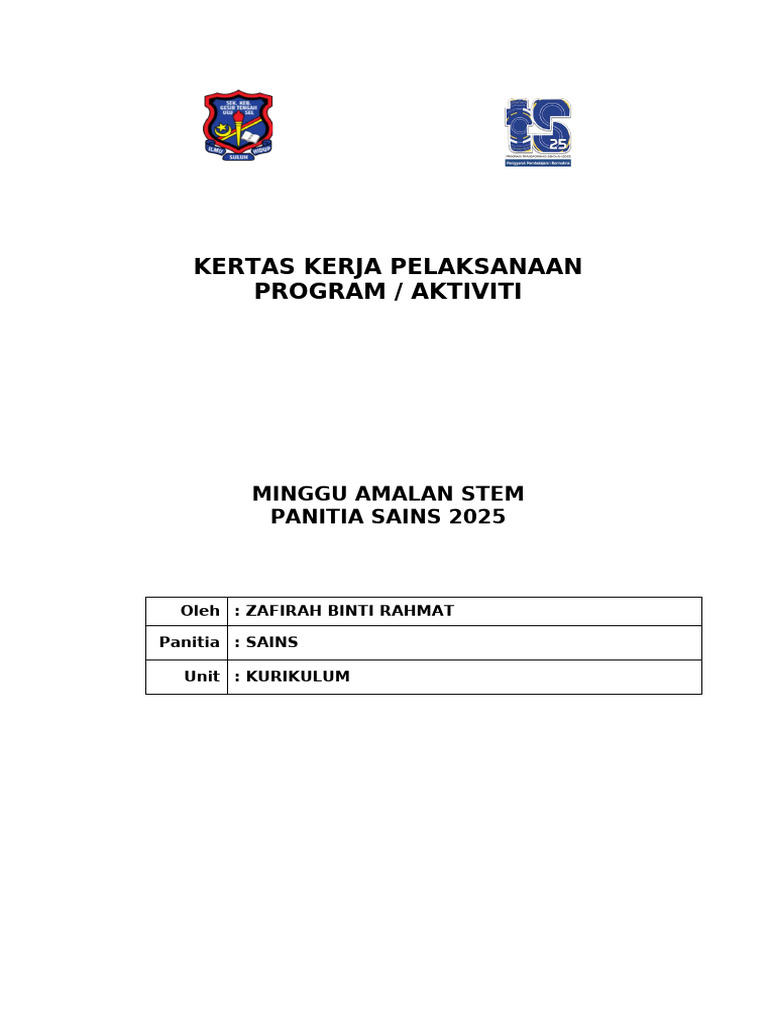 Kertas Kerja Minggu Amalan Stem Panitia Sains 2025 | PDF