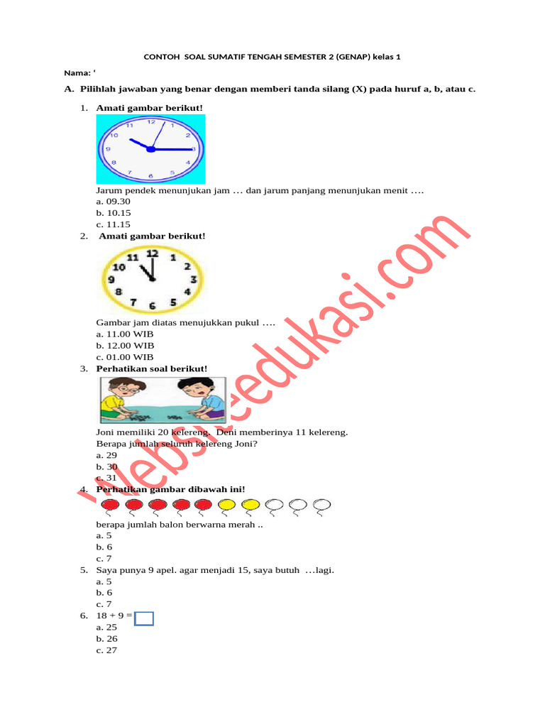 STS 2 Kelas I - MTK (Websiteedukasi.com) | PDF