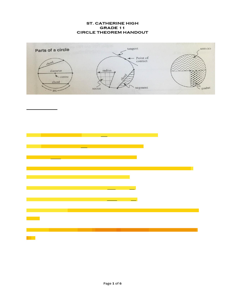 Circle Theorem Handout - Edited | PDF | Circle | Elementary Geometry