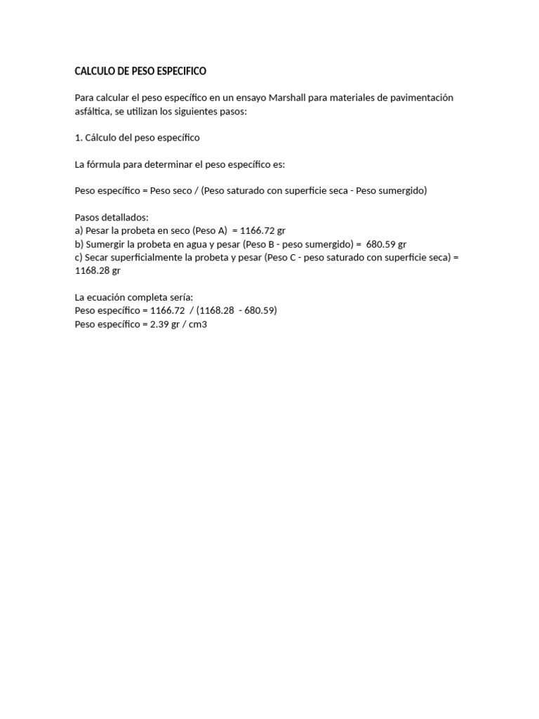 Calculo de Peso Especifico | PDF