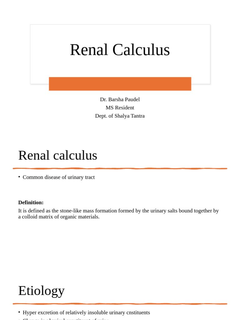 Renal Calculus | PDF | Diseases And Disorders | Clinical Medicine