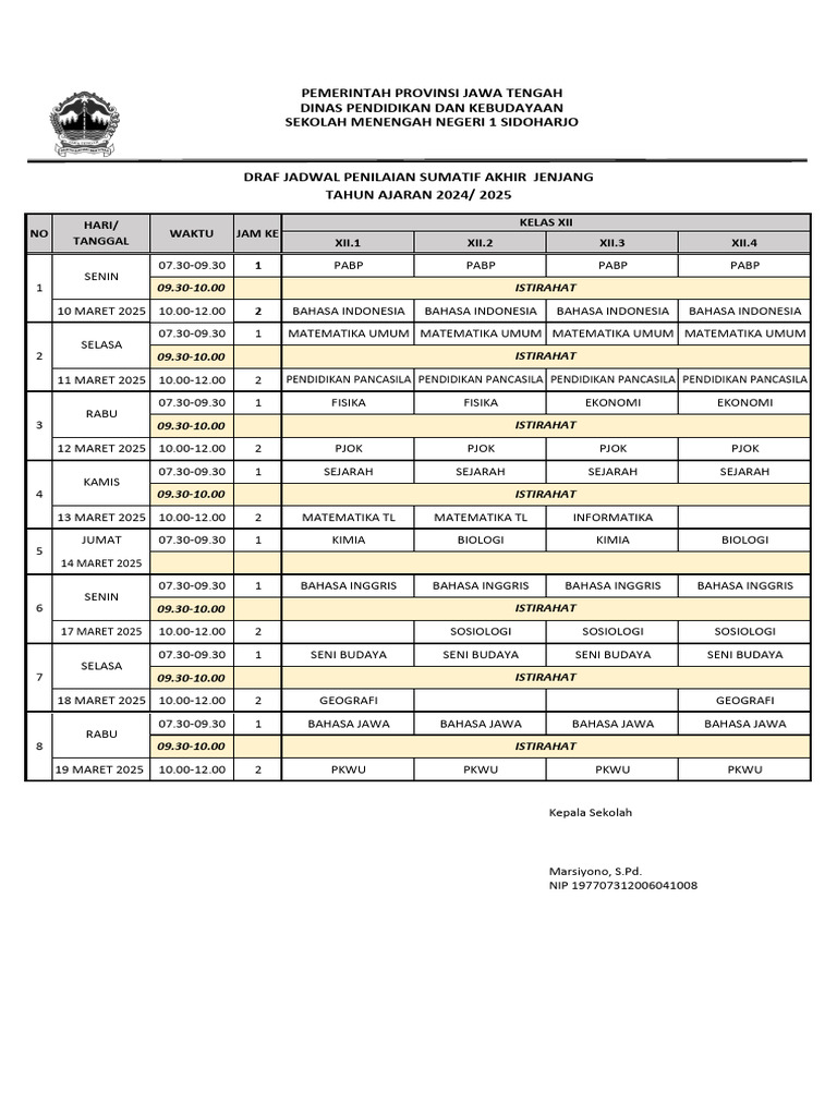 Draf Jadwal PSAJ 2024-2025 | PDF