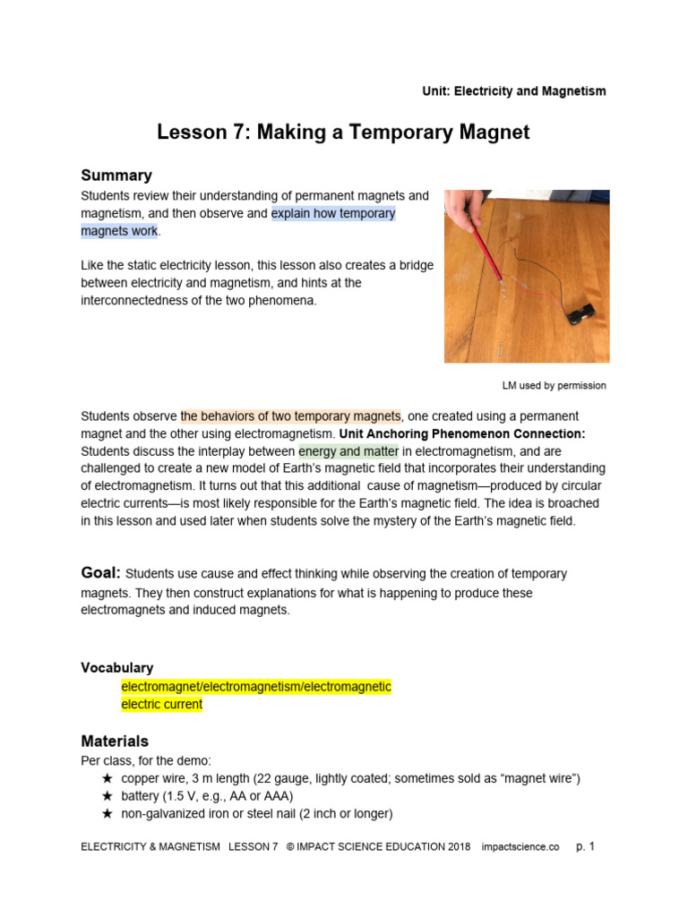 lesson-7_-making-a-temporary-magnet | PDF | Magnetic Field | Magnetism