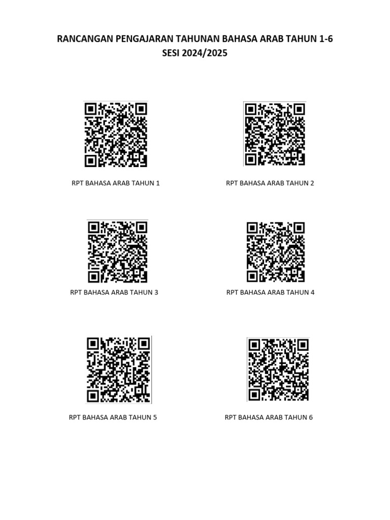 QR Code RPT Bahasa Arab Tahun 1-6 | PDF
