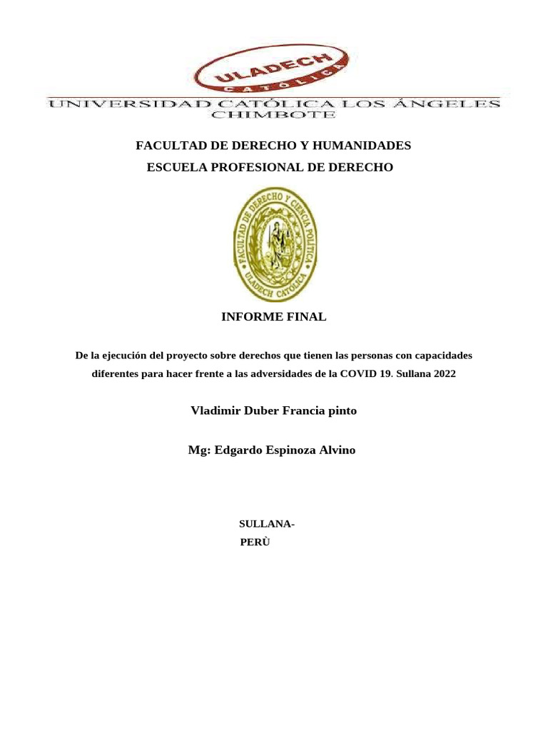 Informe Final de Responsabilidad Social. 2022 I. Gaby | PDF | Invalidez | Estado de emergencia