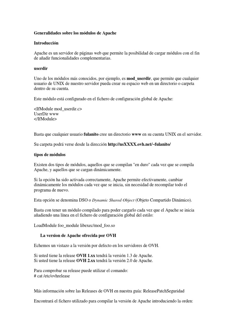 Generalidades Sobre Los Módulos de Apache | PDF | Servidor HTTP Apache | Servidor (Computación)