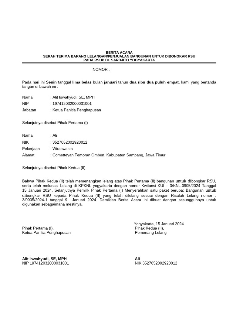 BAST Bongkaran Gedung | PDF