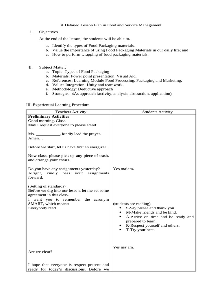 A Detailed Lesson Plan in FSM (Demo) | PDF | Lesson Plan | Fruit Preserves